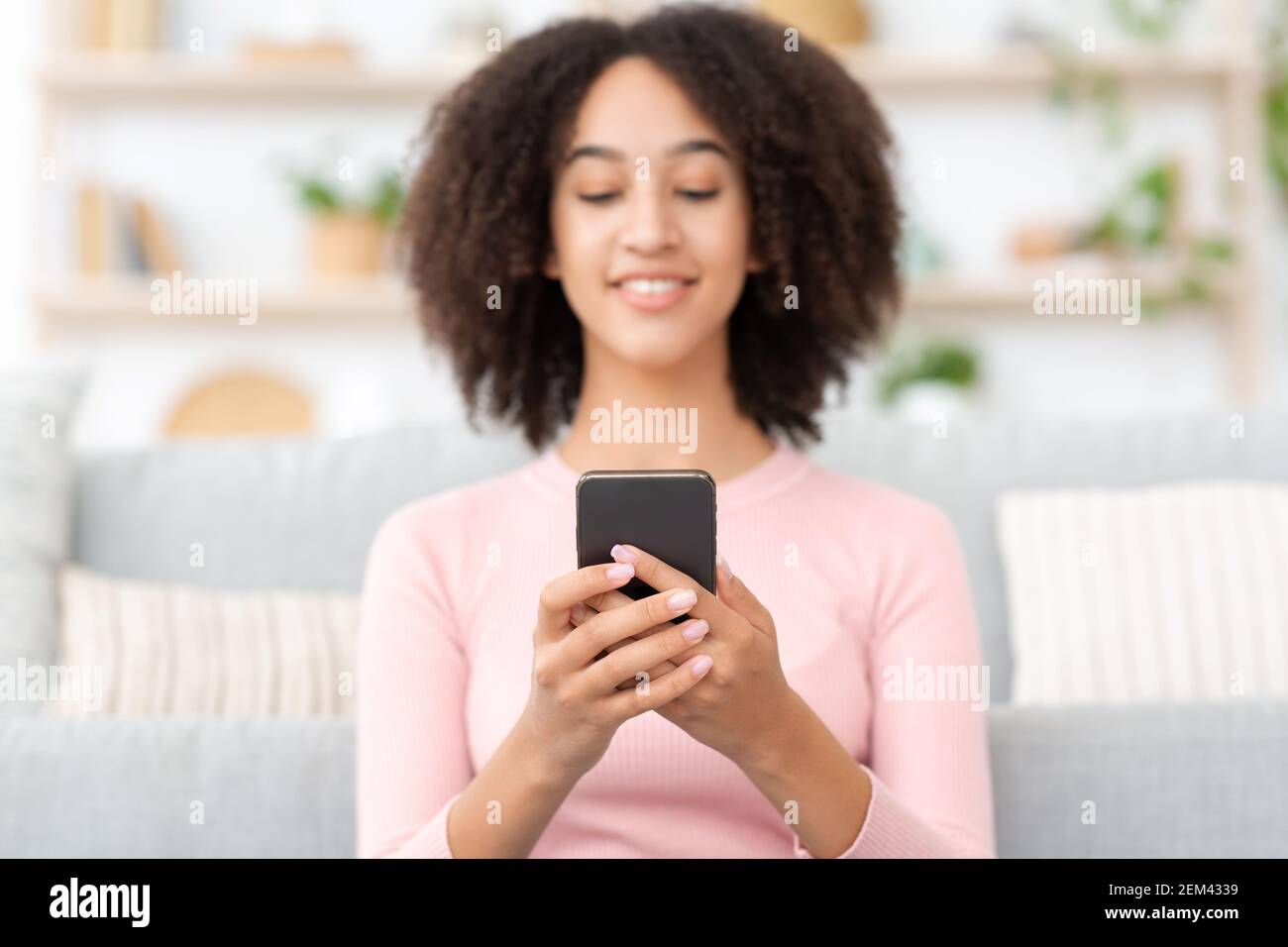 Typing text message on cell phone, social media, watching video Stock ...