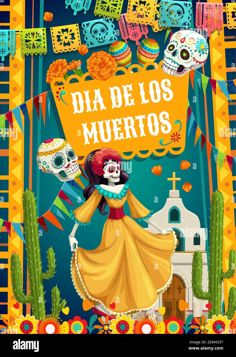 Day of Dead, Dia de los Muertos fiesta, catrina calavera woman in ...