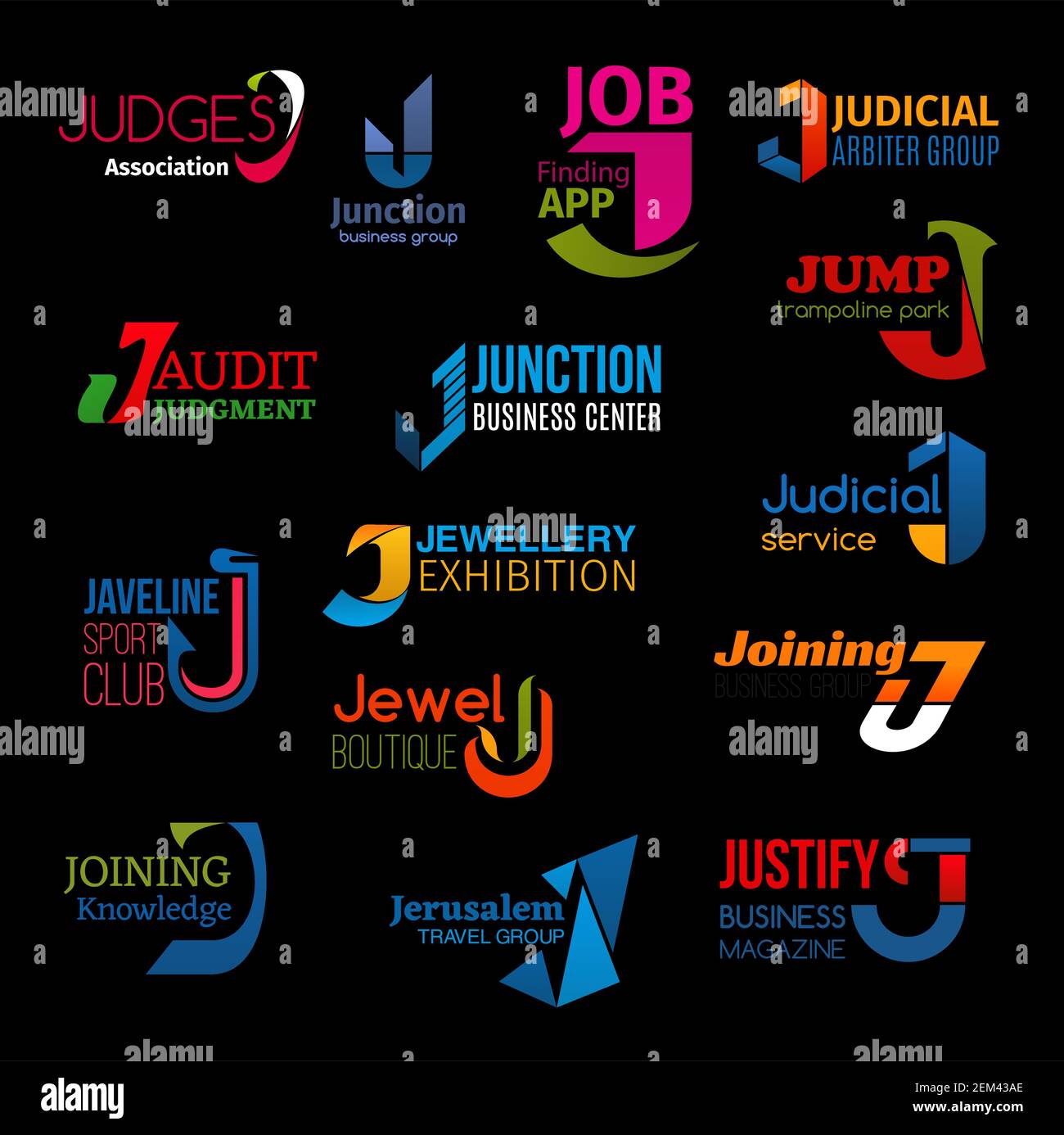J letter icons of business company corporate identity signs in ...