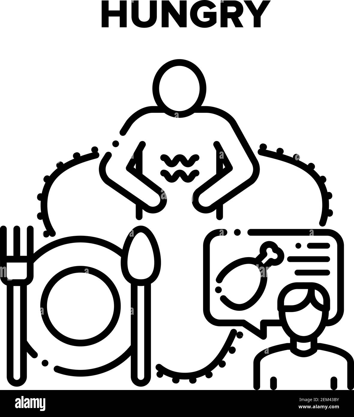Vector black icon hunger man hi-res stock photography and images - Alamy