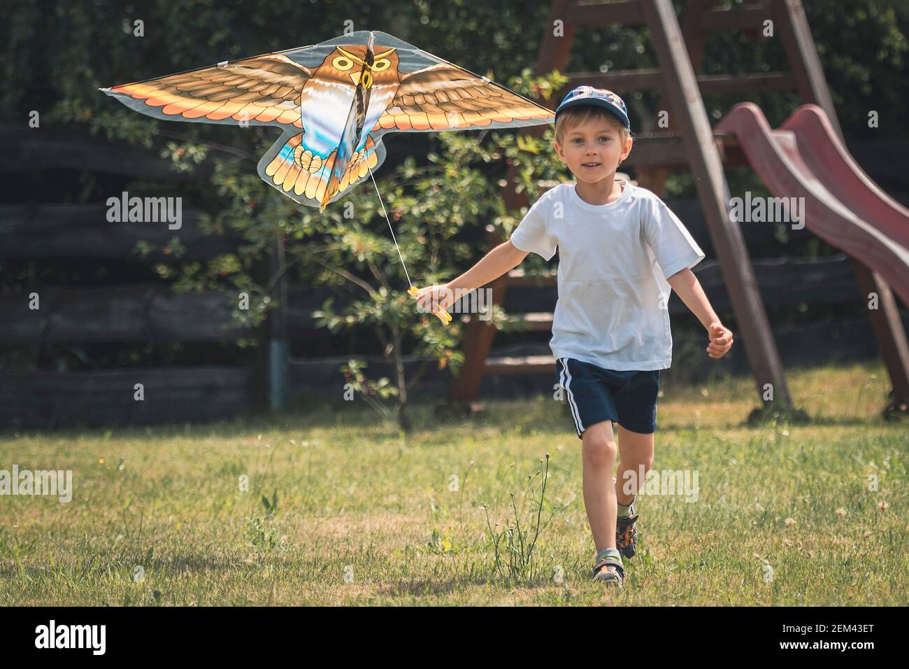 Boy running with the kite Stock Photo - Alamy