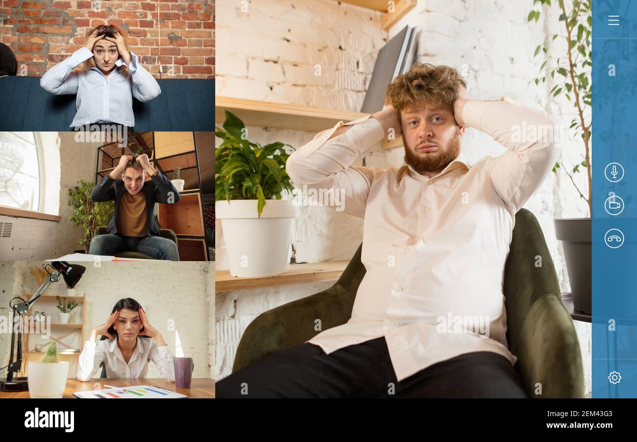 Team working by group video call share ideas brainstorming use video ...