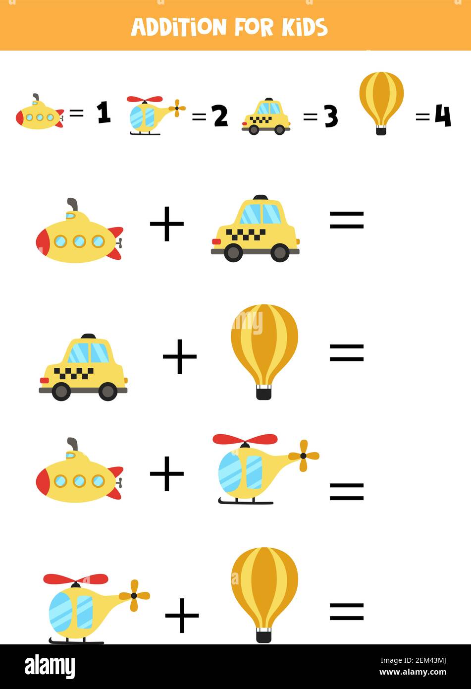 Addition with different transportation means. Educational math game for ...