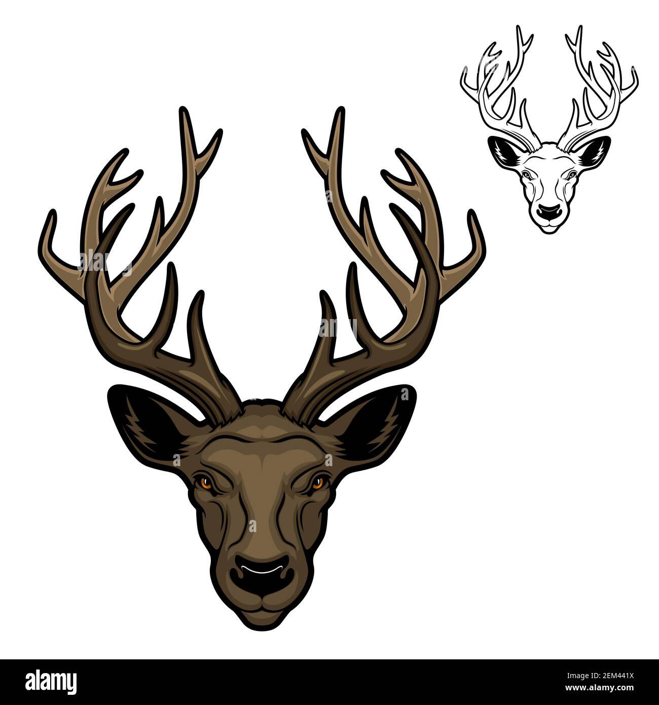 Deer with antlers mascot of vector animal head. Hunting, sport and zoo ...