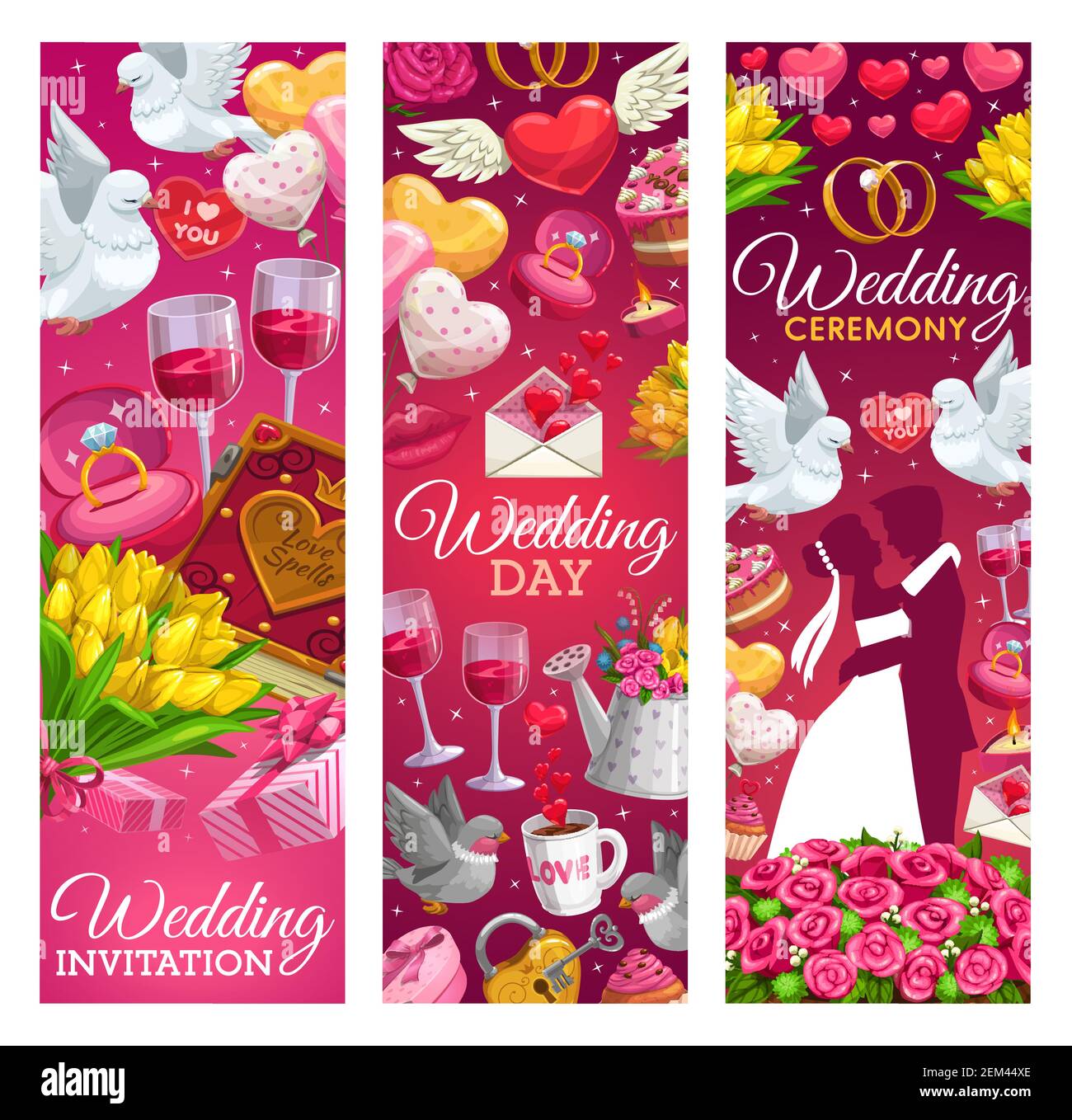 Wedding day invitation calligraphy, marriage ceremony banners. Vector ...