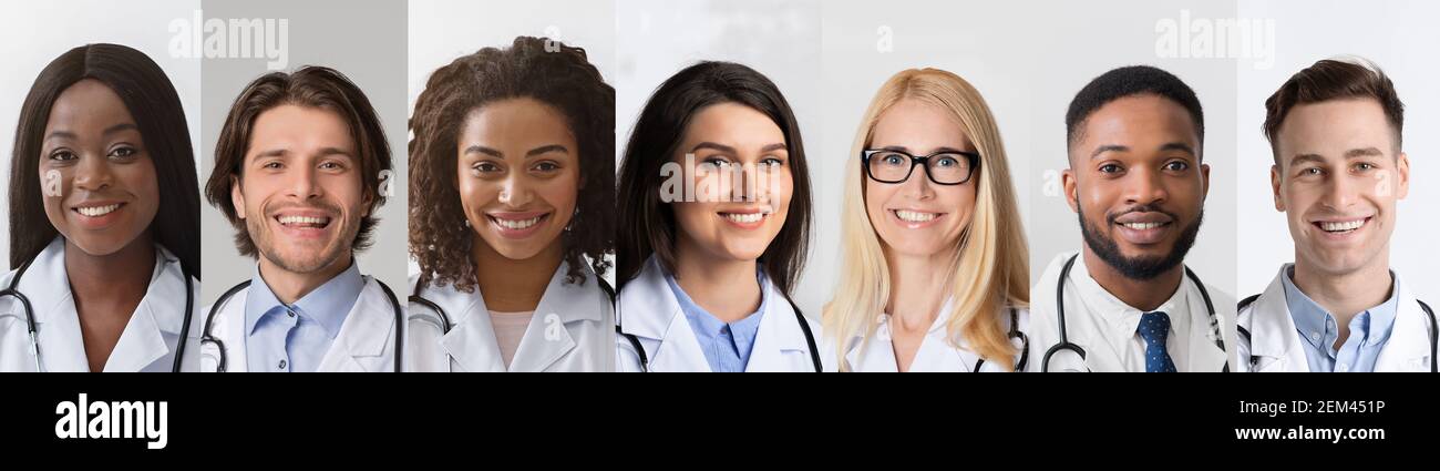 Diverse Doctors Portraits In Collage, Happy Medical Workers Headshots ...