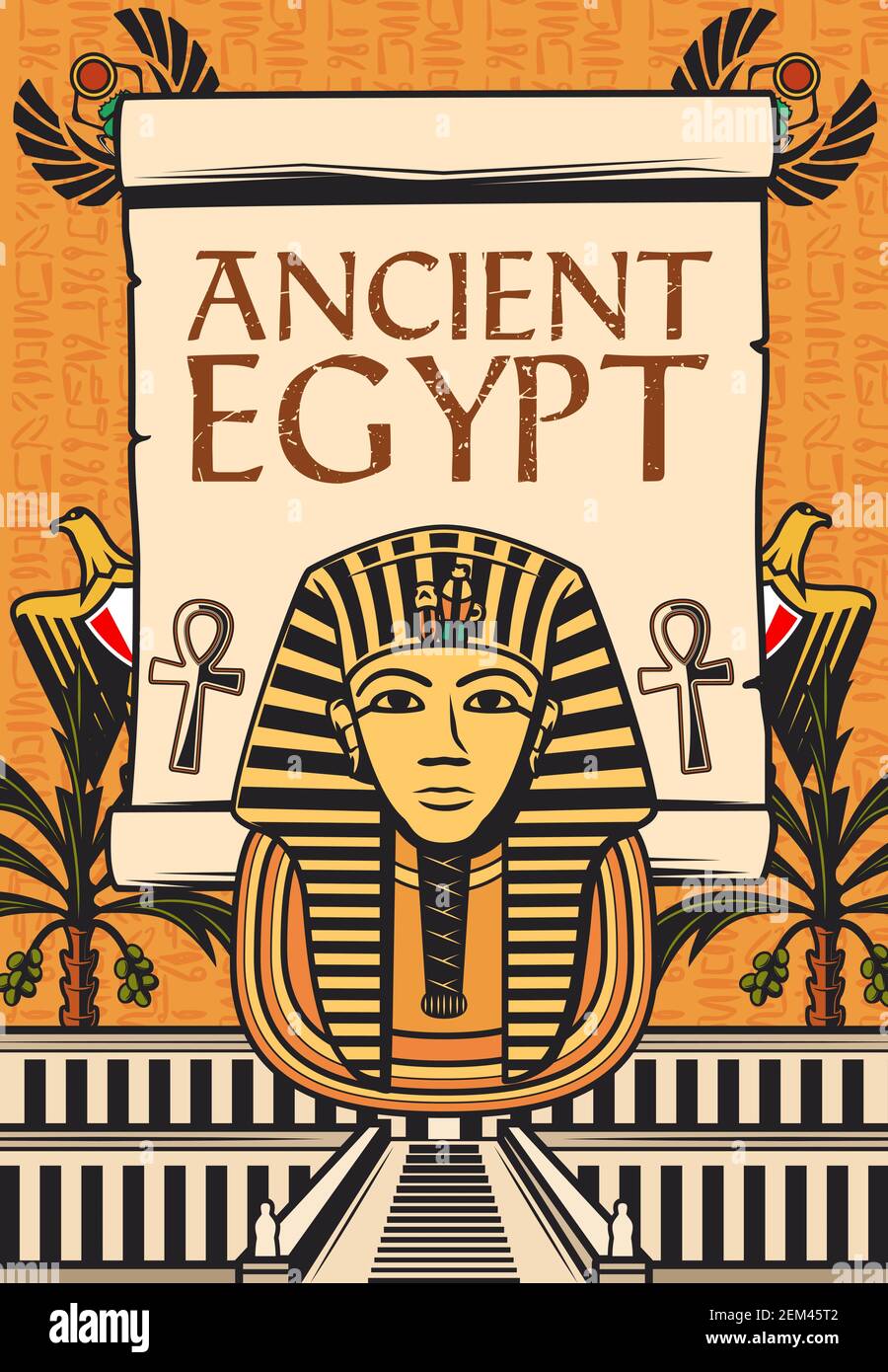 Ancient Egypt travel landmark with pharaoh mummy mask and Tutankhamun ...