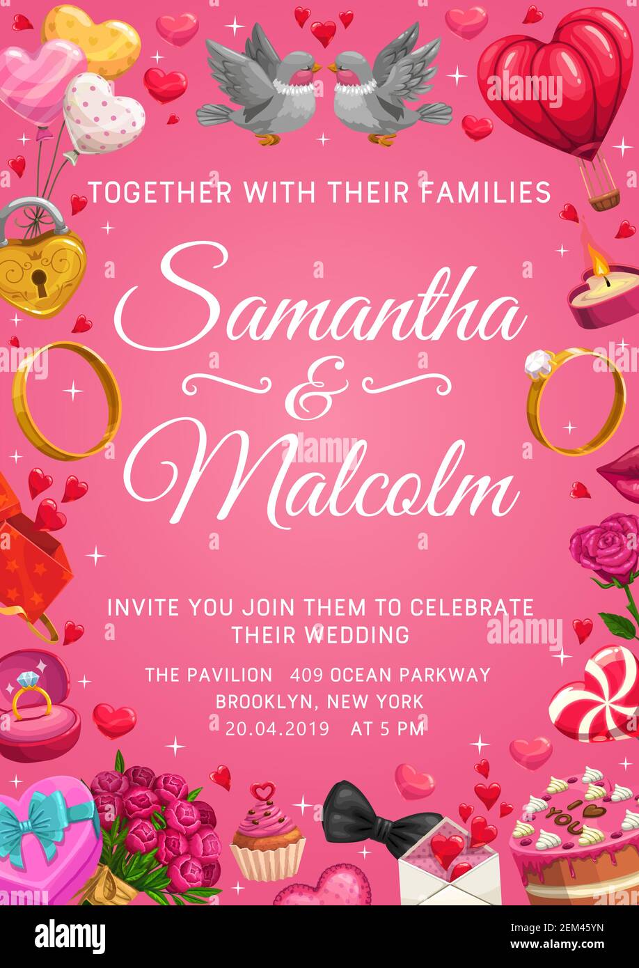 Wedding party bride and groom names calligraphy, Save the date. Vector ...