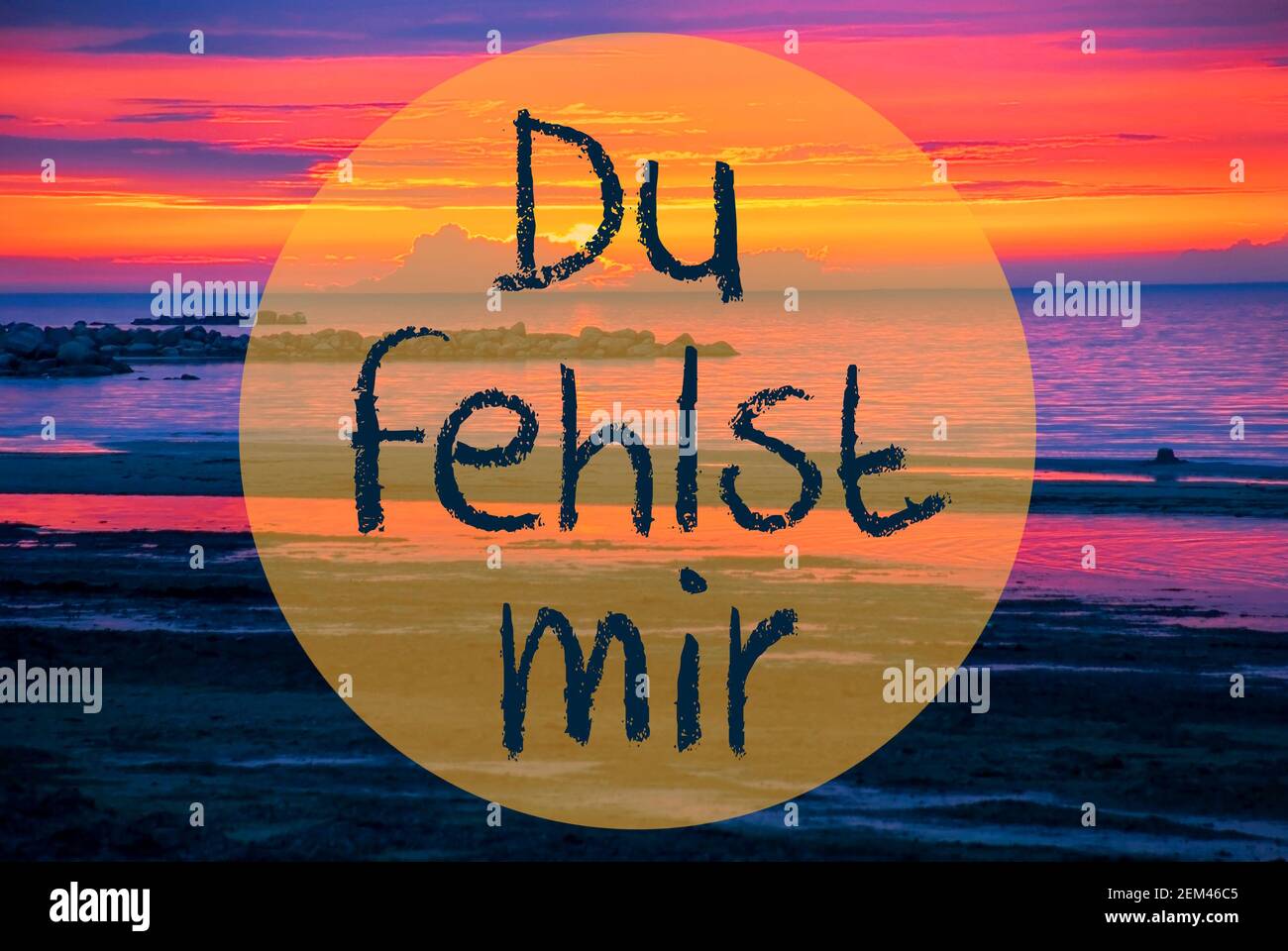 Sunset Or Sunrise At Sweden Ocean, Du Fehlst Mir Means I Miss You Stock ...