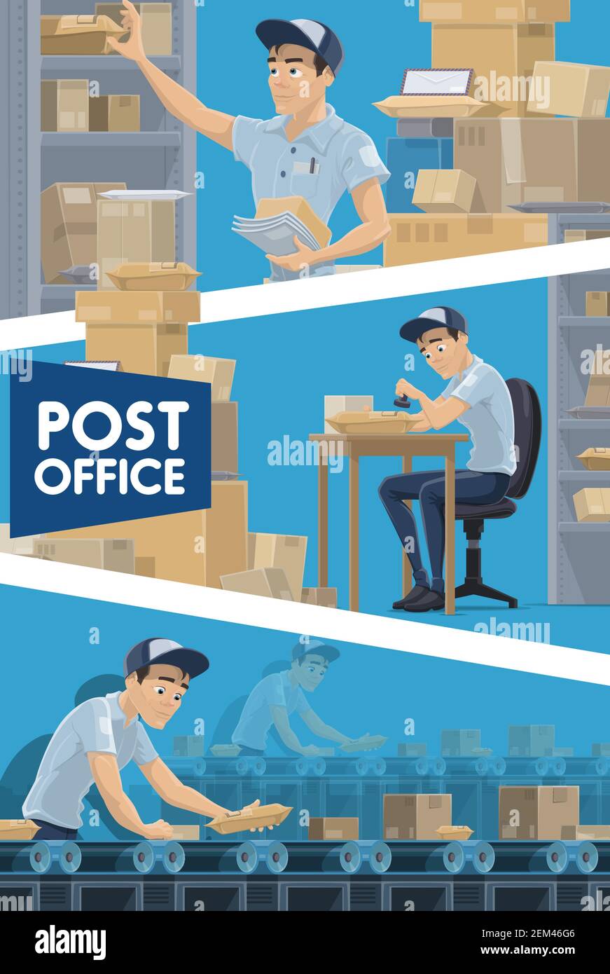 Post office vector design of mail delivery service. Postmen sorting and ...