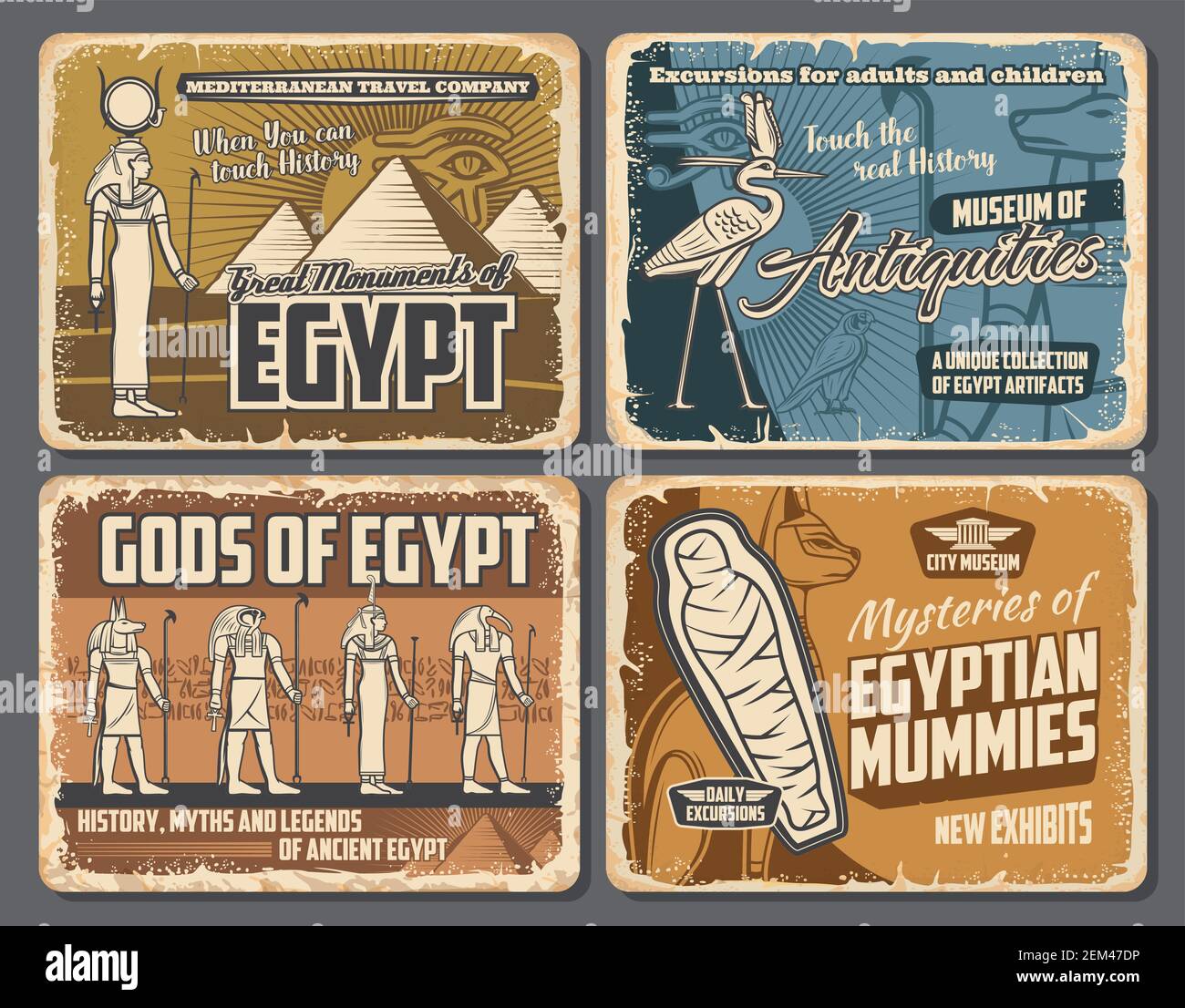 Ancient Egyptian pharaoh pyramids, mummies and gods retro posters of ...