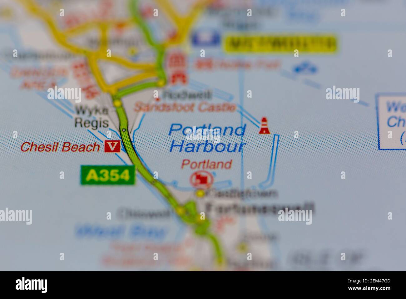 Portland Harbour shown on a road map or geography map Stock Photo - Alamy