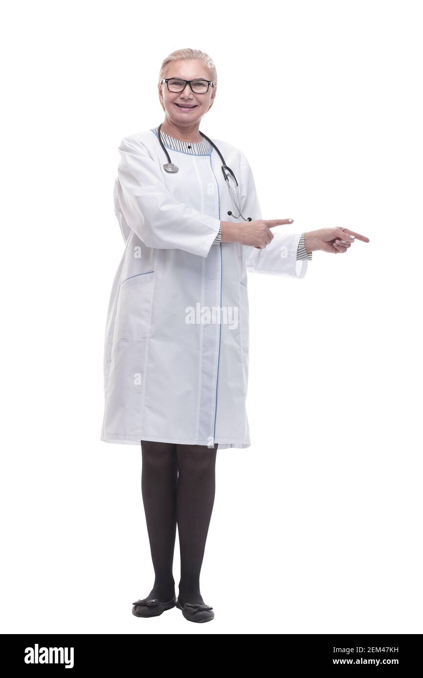 in full growth. smiling doctor pointing in the right direction Stock ...