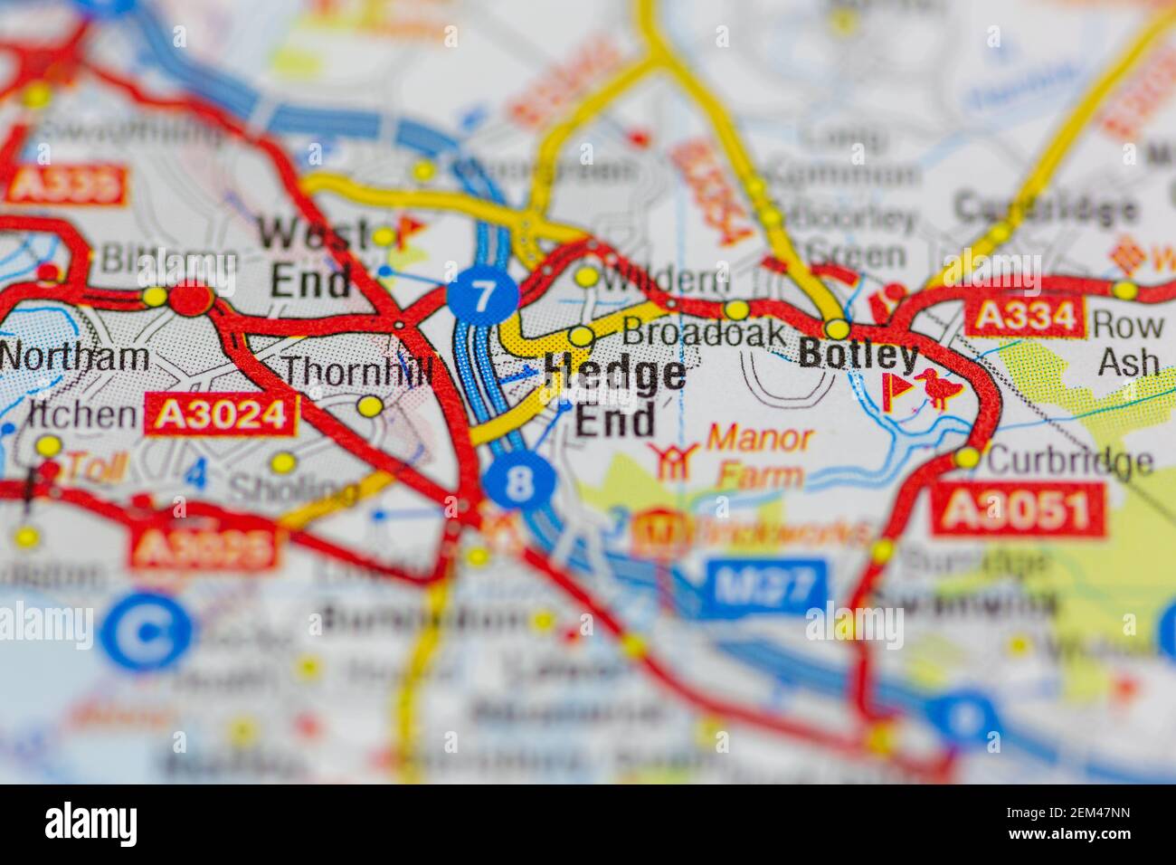 Hedge End shown on a road map or geography map Stock Photo - Alamy