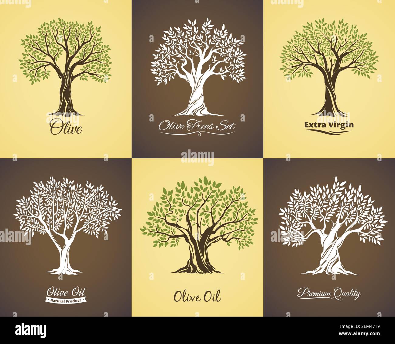 Olive tree vector icons of olive oil food labels and mediterranean ...