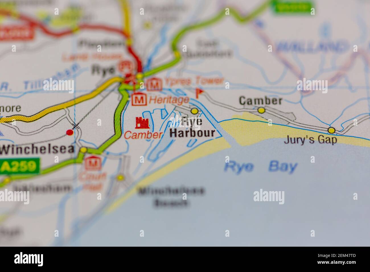 Rye Harbour shown on a road map or geography map Stock Photo - Alamy