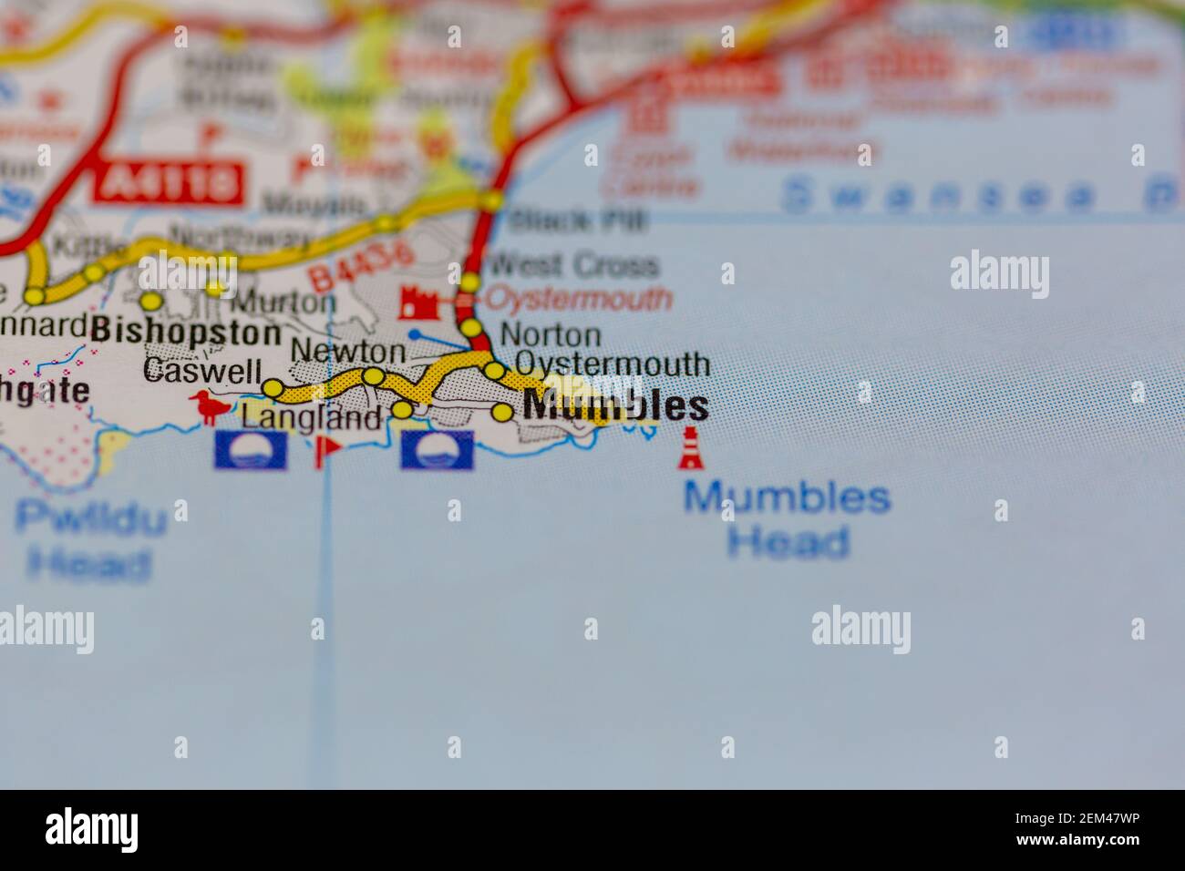 Mumbles shown on a road map or geography map Stock Photo - Alamy
