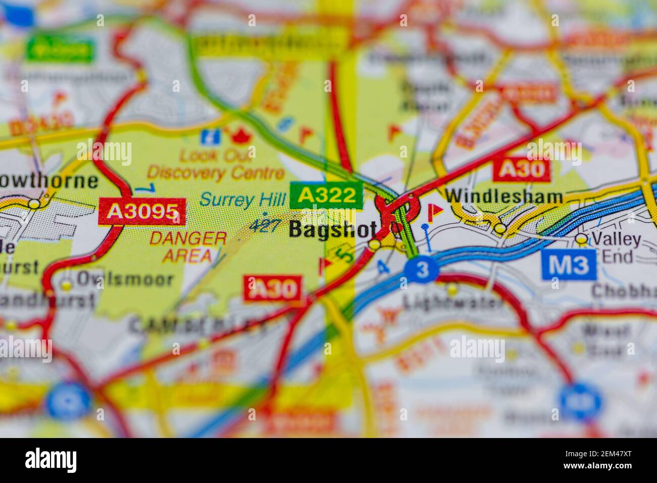 Bagshot shown on a road map or geography map Stock Photo - Alamy