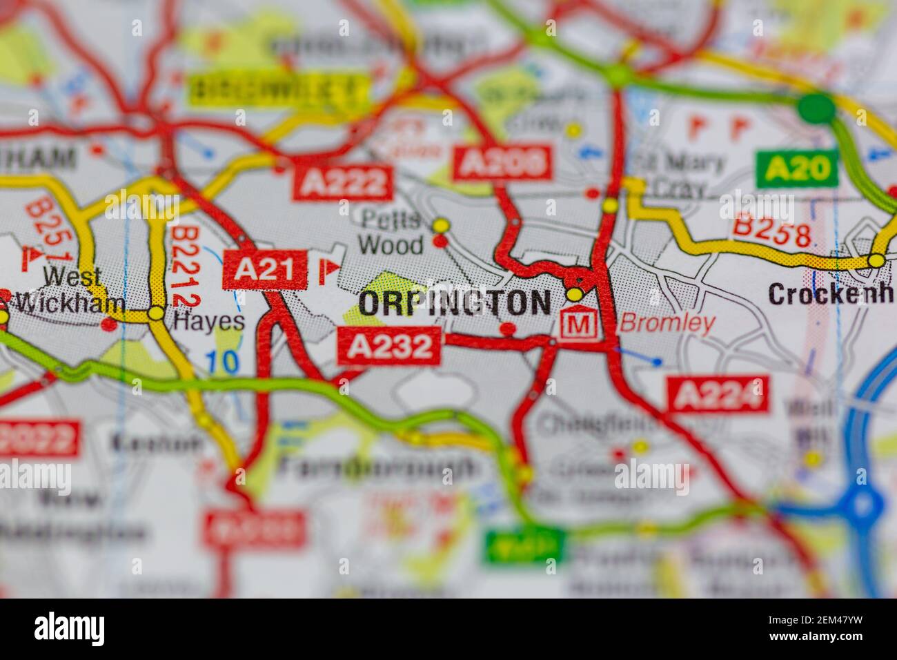 Orpington shown on a road map or geography map Stock Photo - Alamy
