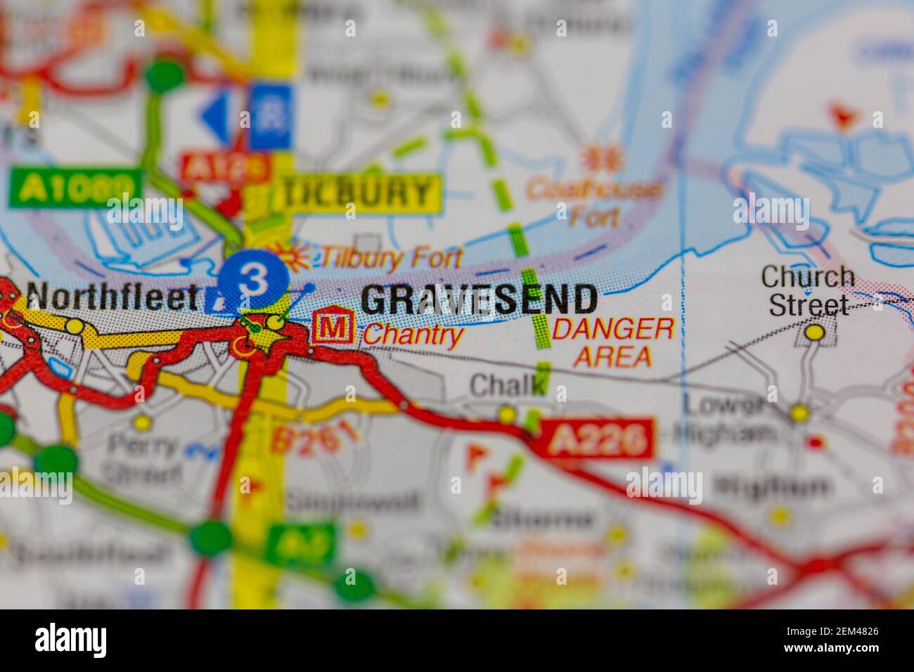 Gravesend shown on a road map or geography map Stock Photo - Alamy