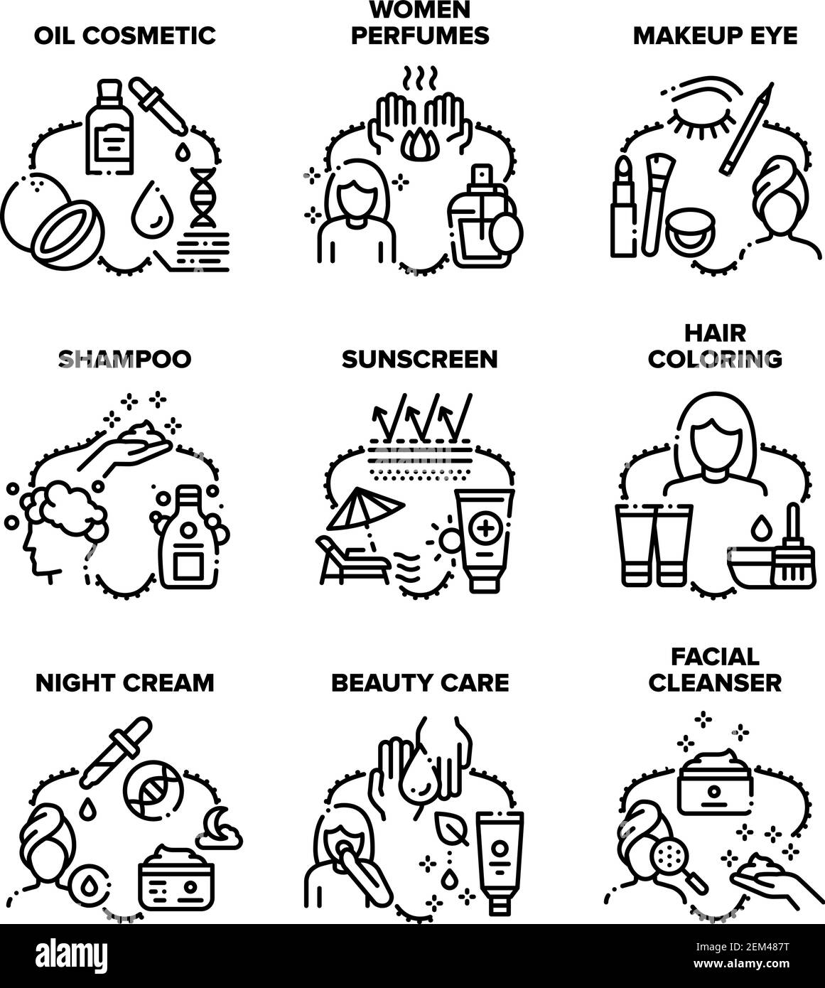 Cosmetic Beauty Set Icons Vector Black Illustrations Stock Vector Image ...