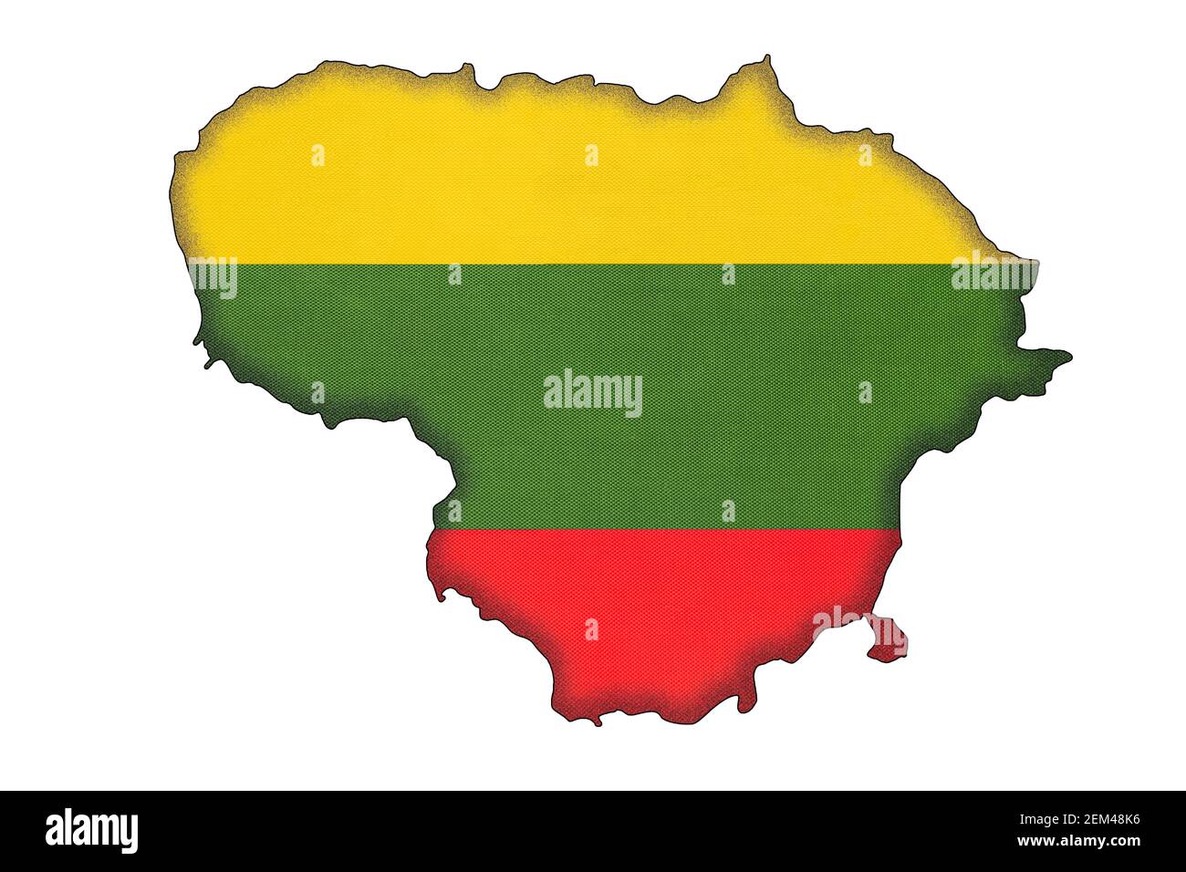 Lithuania border silhouette with national flag isolated on white ...
