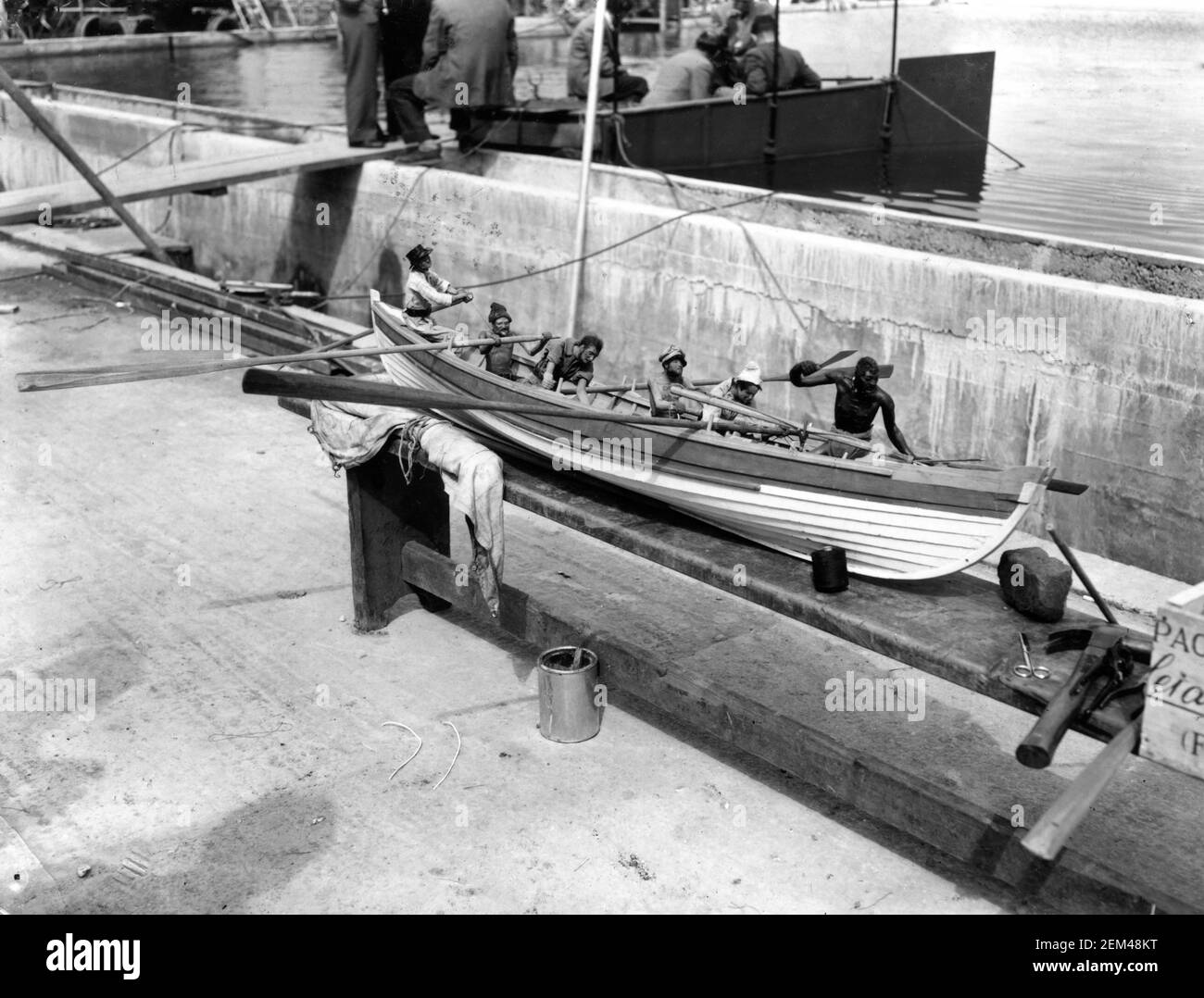 Model of Whaling Longboat with Figures of Sailors in harbour at Youghal ...