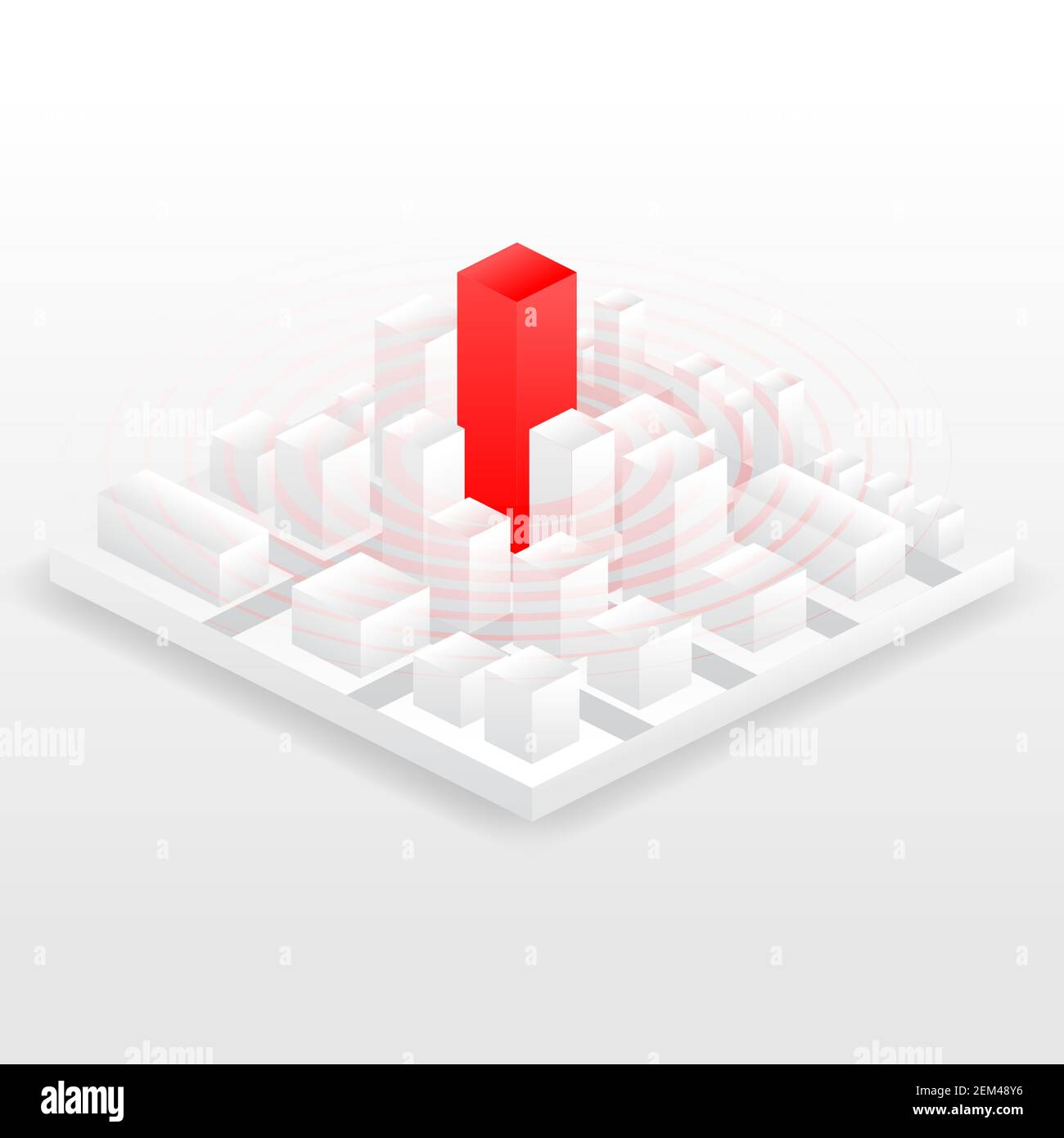 Isometric city red point. Geolocation map with buildings and roads. Minimalistic navigation map ...