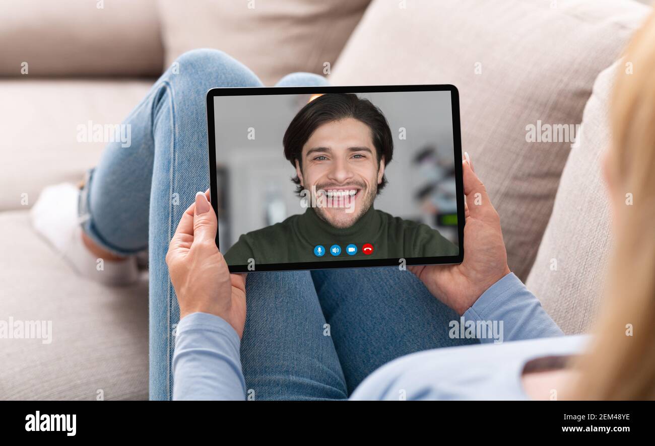 Pov Of Woman Having Video Call With Man Stock Photo - Alamy