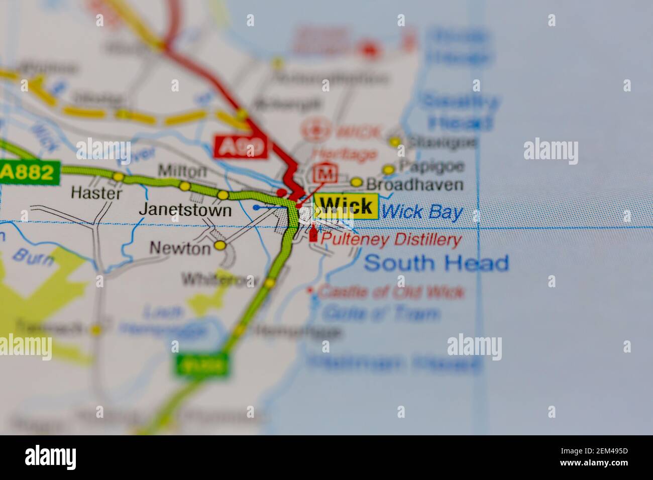 Wick shown on a road map or geography map Stock Photo - Alamy