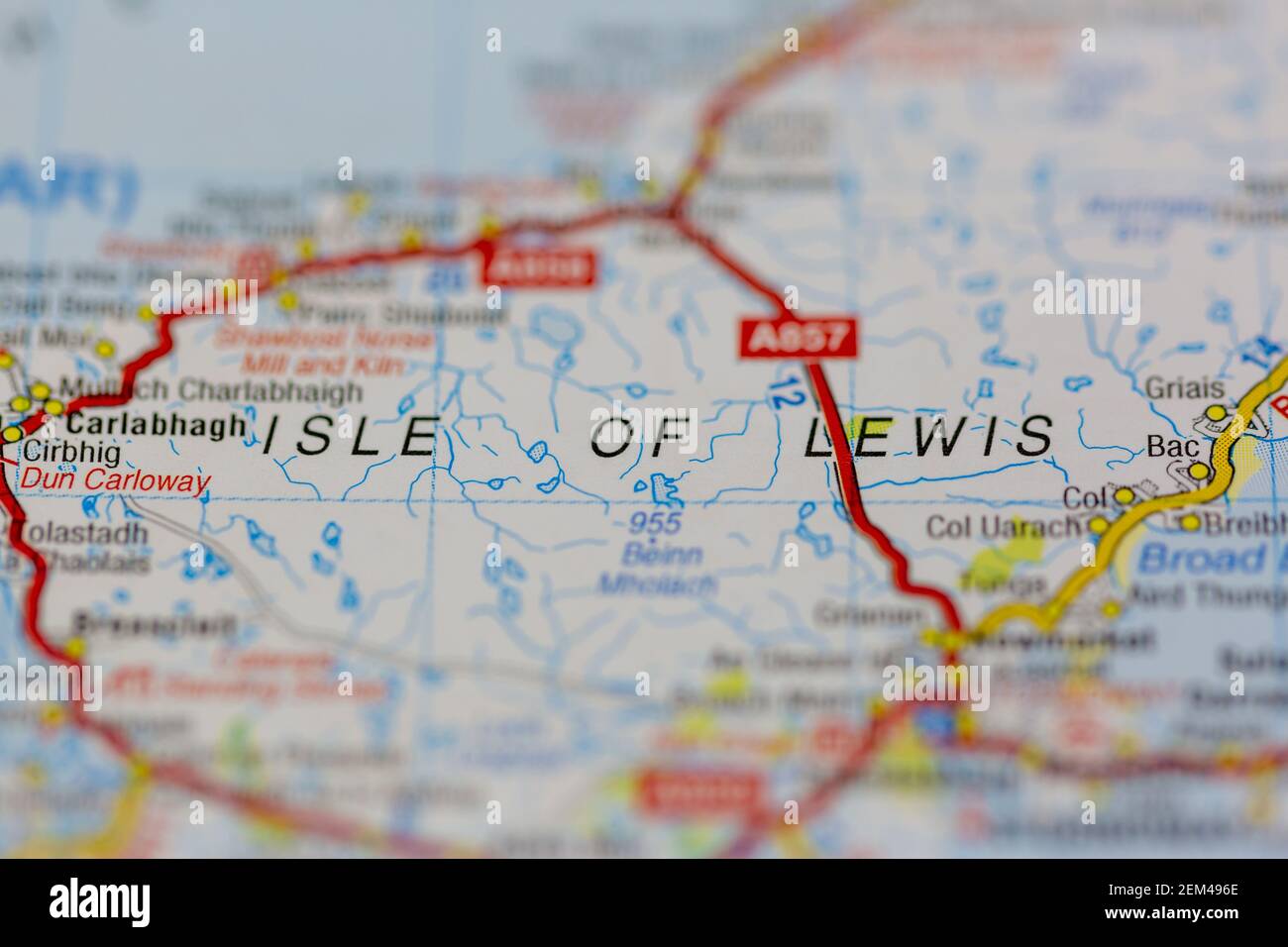 Isle of Lewis shown on a road map or geography map Stock Photo - Alamy