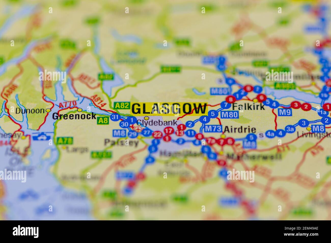 Glasgow shown on a road map or geography map Stock Photo - Alamy