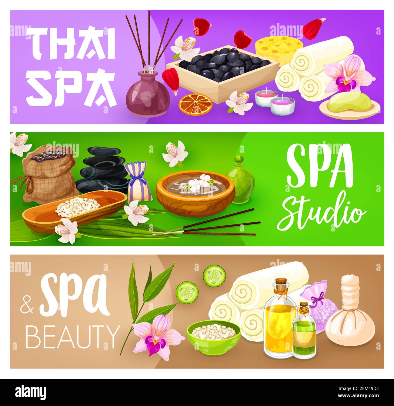 Spa Treatments Of Body Care Vector Banners Of Beauty And Massage Salon Design Hair And Skin
