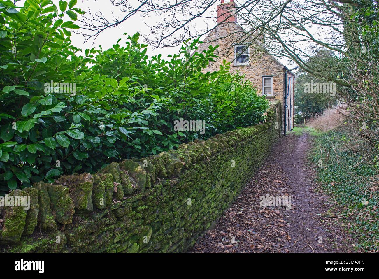Track through a remote rural countryside village landscape alongside ...