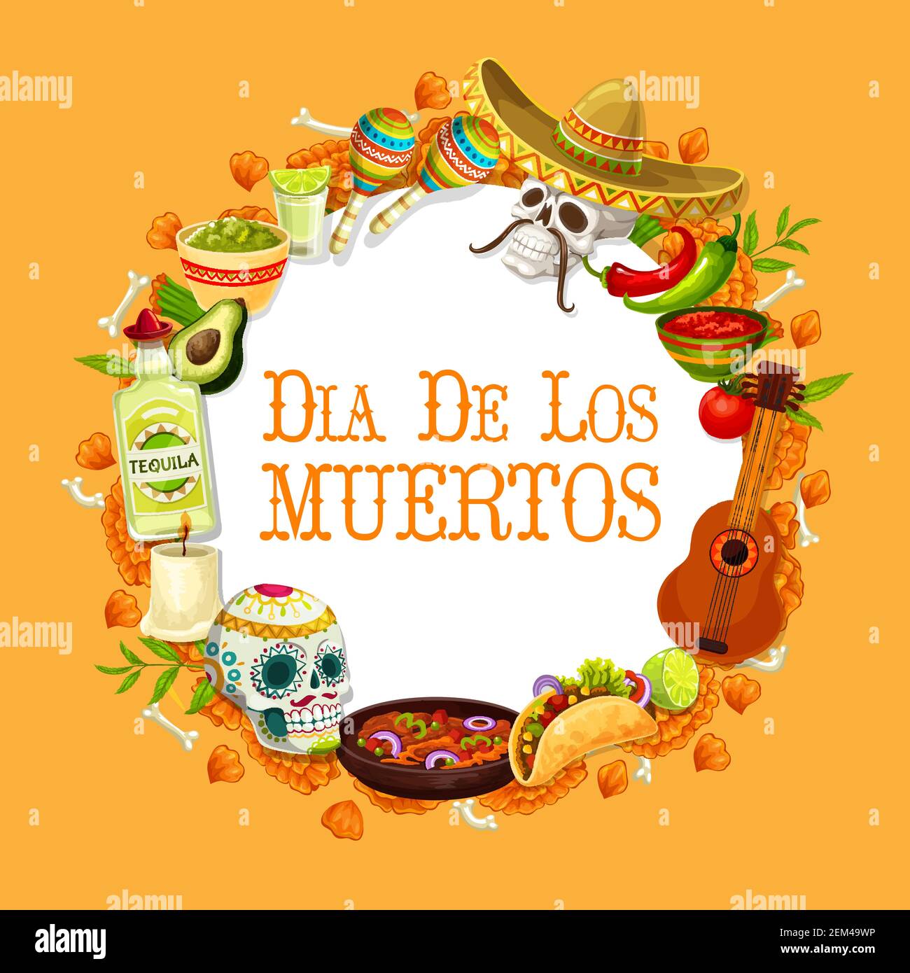 Day of Dead Mexican holiday, Dia de los Muertos fiesta party. Vector ...