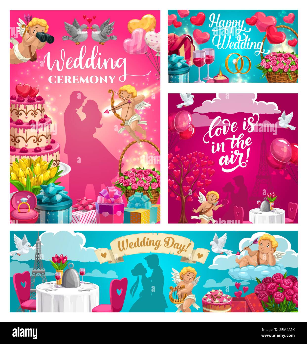 Wedding ceremony, love is in the air calligraphy greeting cards. Vector ...