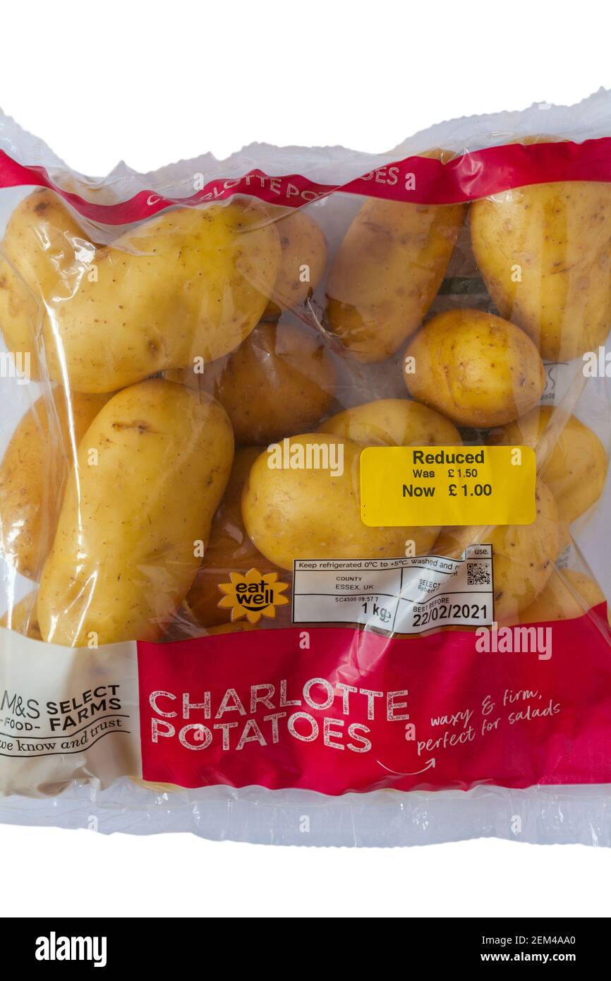 Pack of Charlotte Potatoes from M&S reduced in price set on white ...