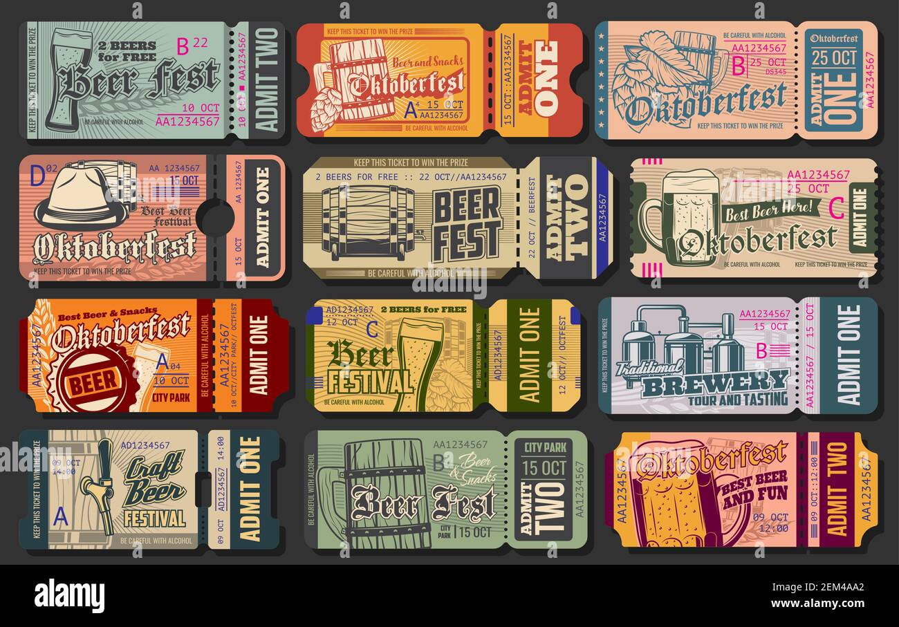 Oktoberfest ticket vector templates of beer festival entrance pass ...