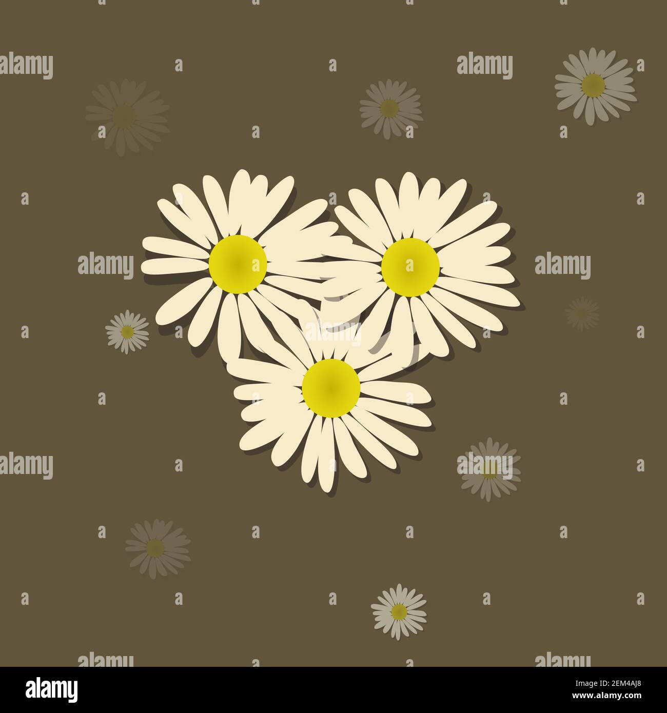 Trio Of Daisy Flowers Over Trending Green Background With Other Random ...