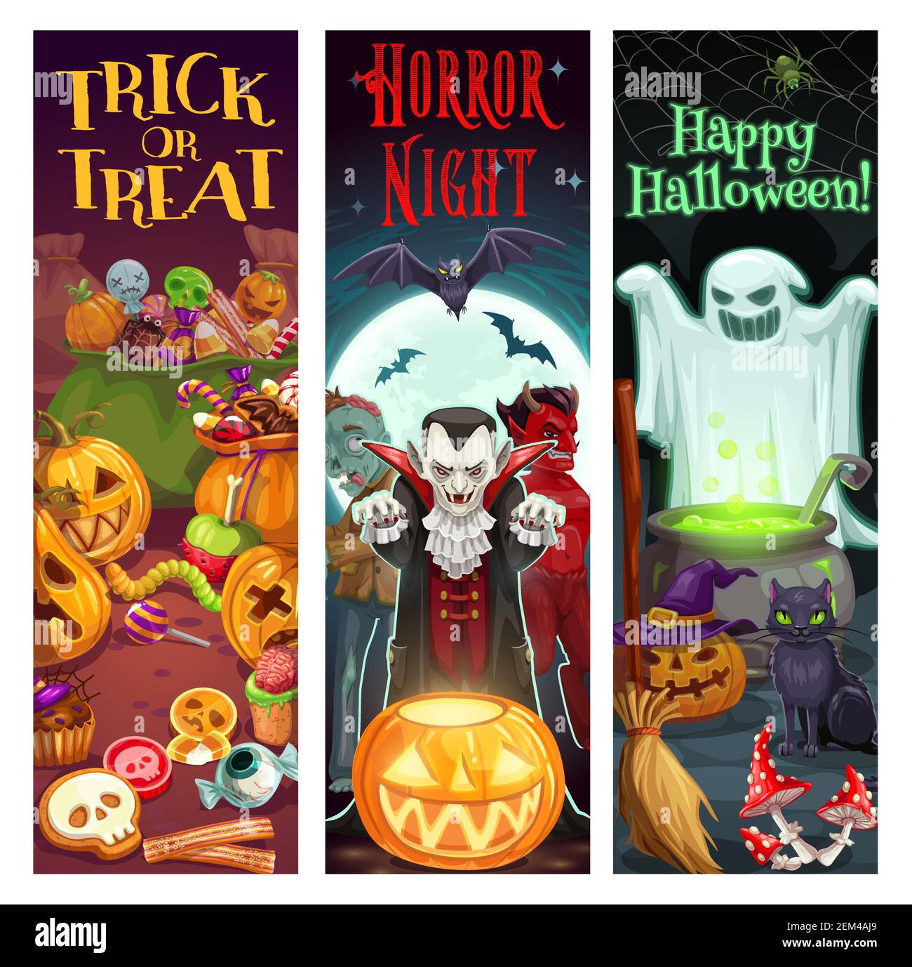 Halloween party pumpkin, scary ghost and monsters on trick or treat ...