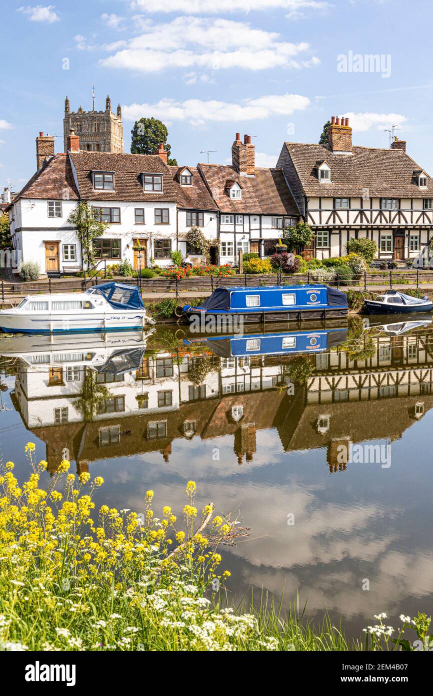 The Abbey and old cottages in St Marys Road beside the Mill Avon in the ...
