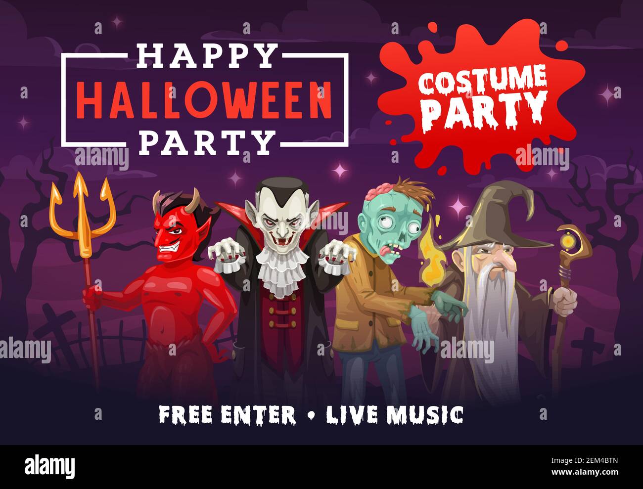 Halloween scary monsters and vampires on cemetery, autumn holiday ...