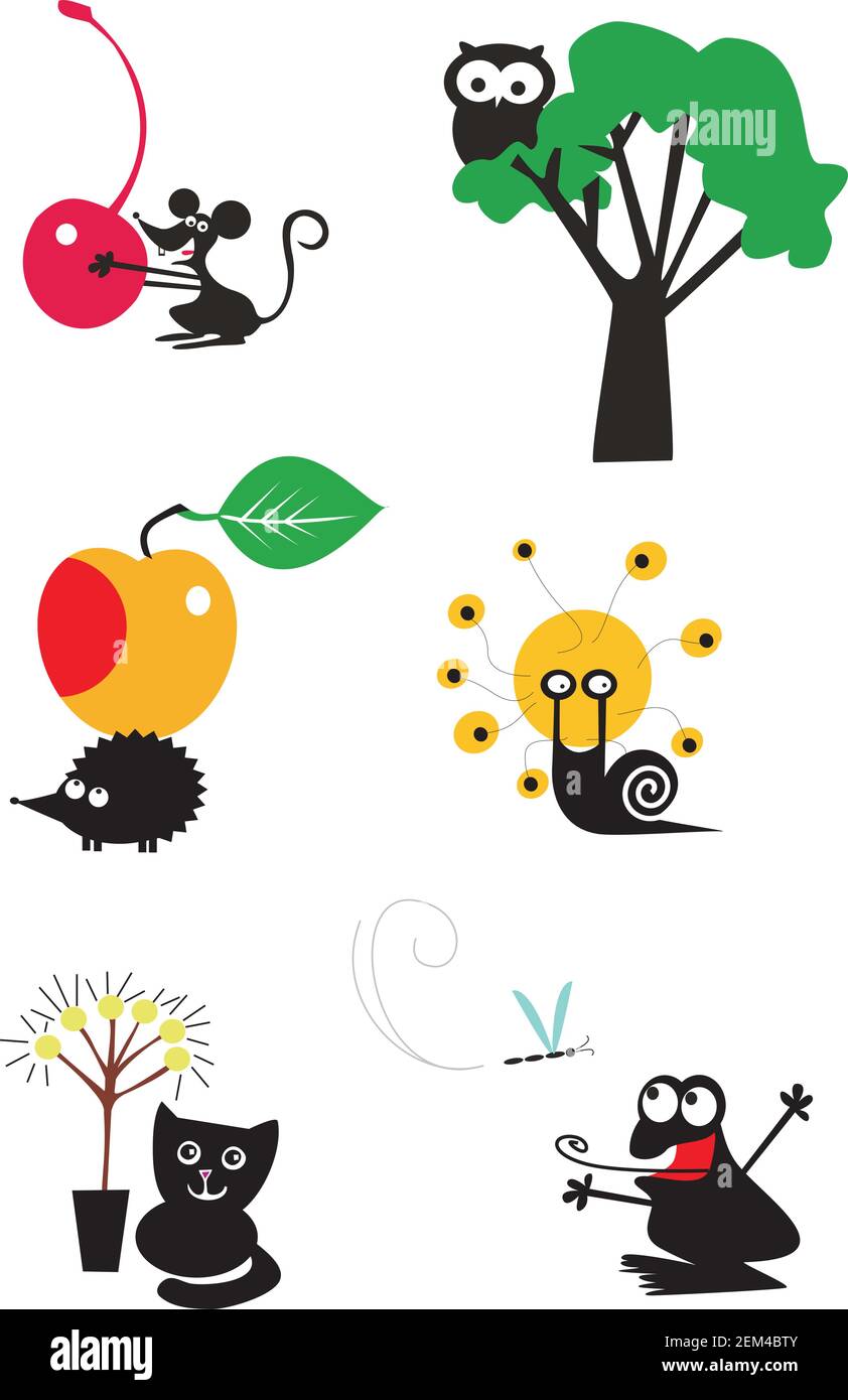 Set of funny cartoon animals Stock Vector Image & Art - Alamy