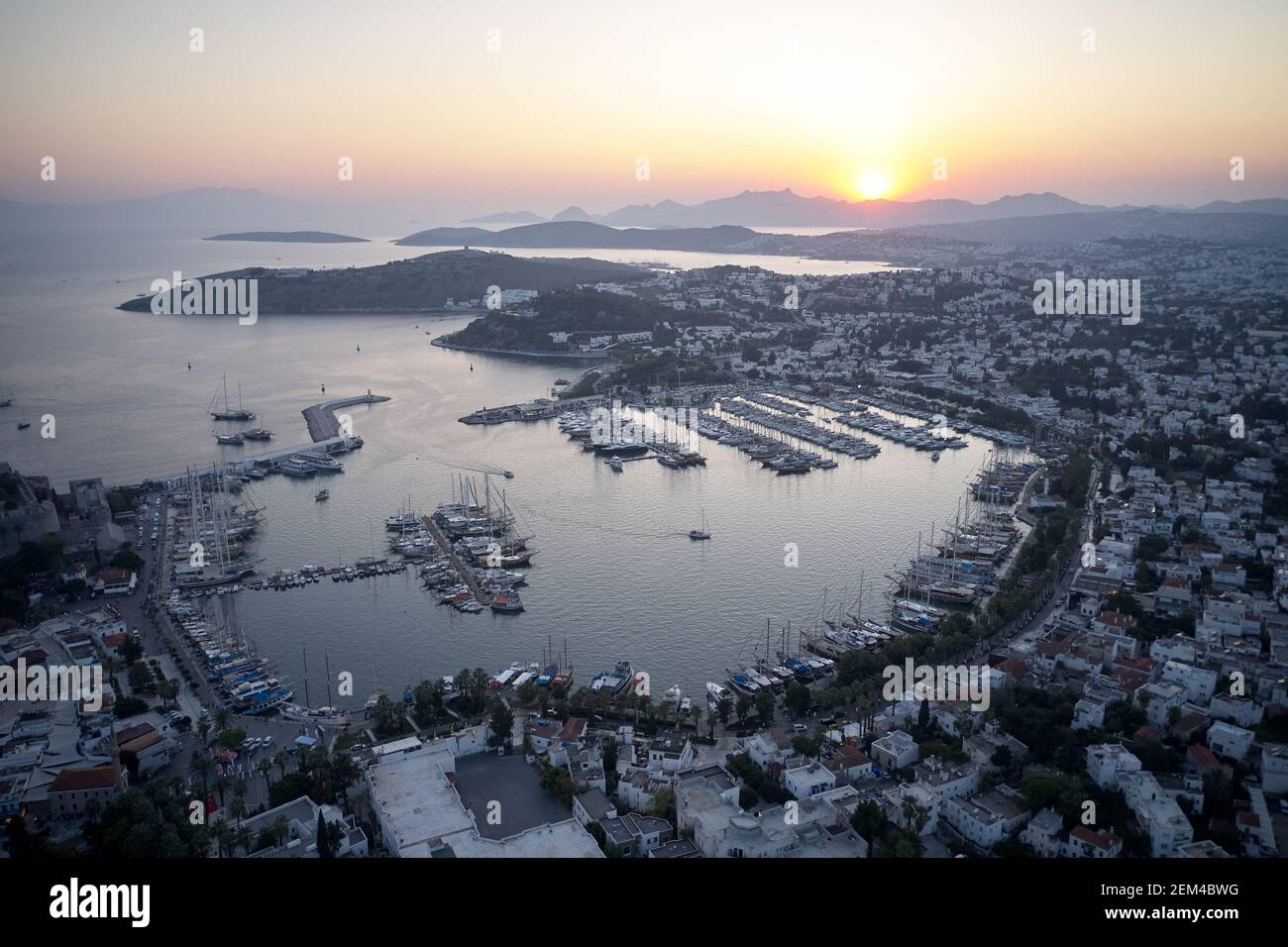 Aerial view of resort town Bodrum at sunset Stock Photo - Alamy