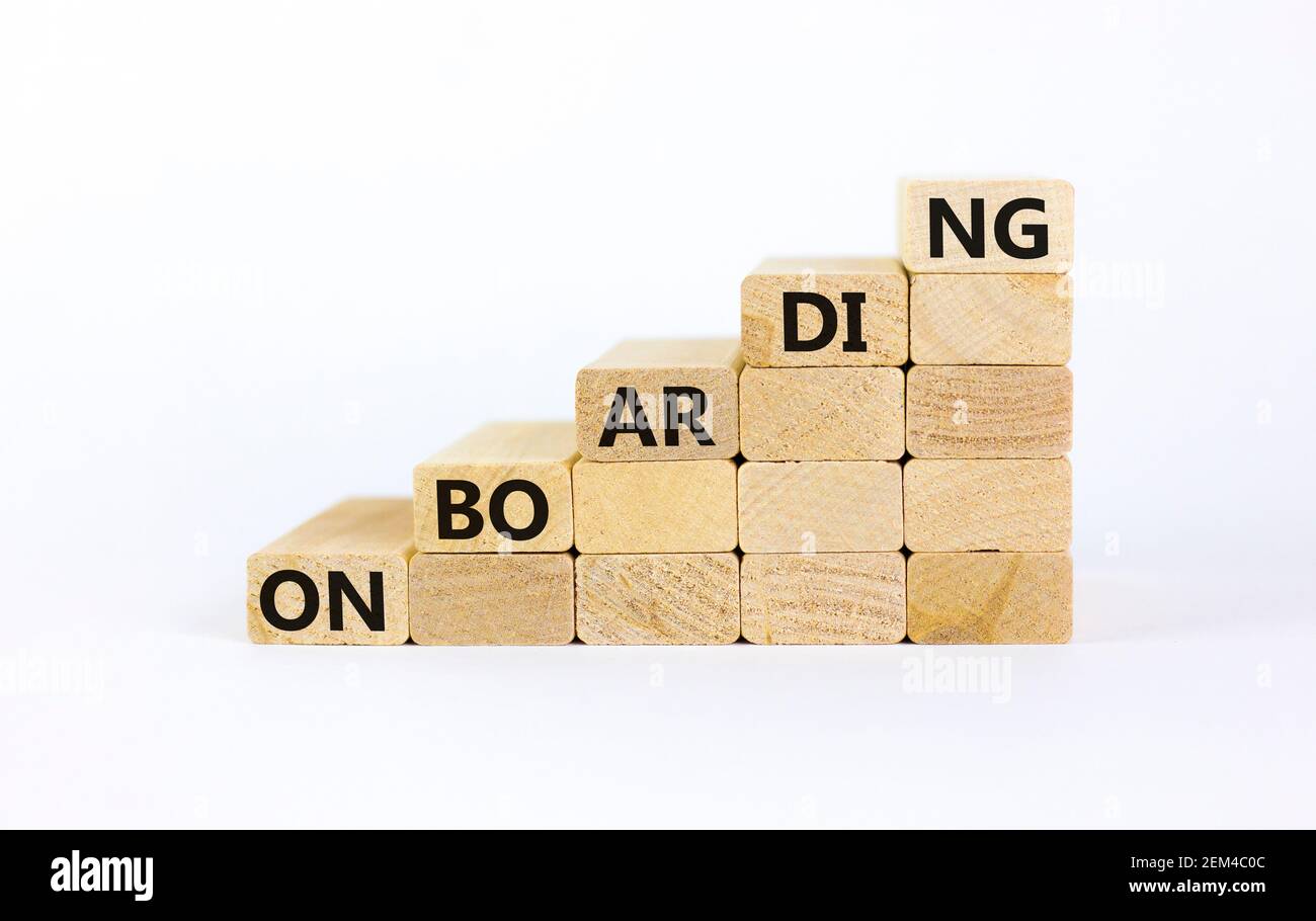 Success onboarding process symbol. Wooden blocks stacking as step stair ...