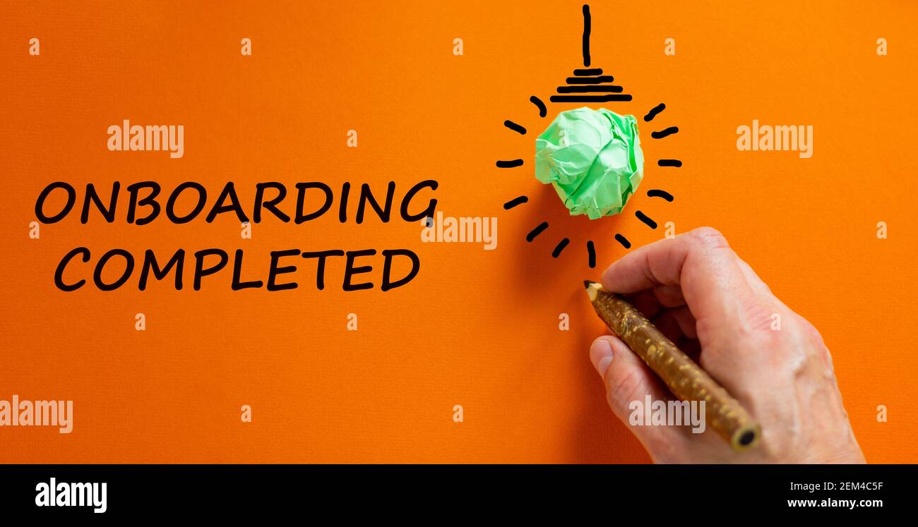 Onboarding completed symbol. Businessman writing words 'onboarding ...
