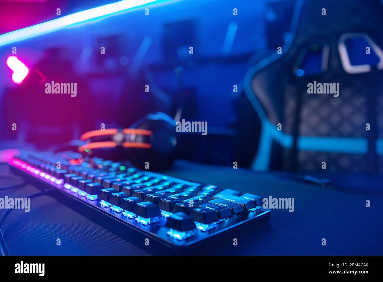 Workplace Professional gamers cafe room with powerful personal computer ...