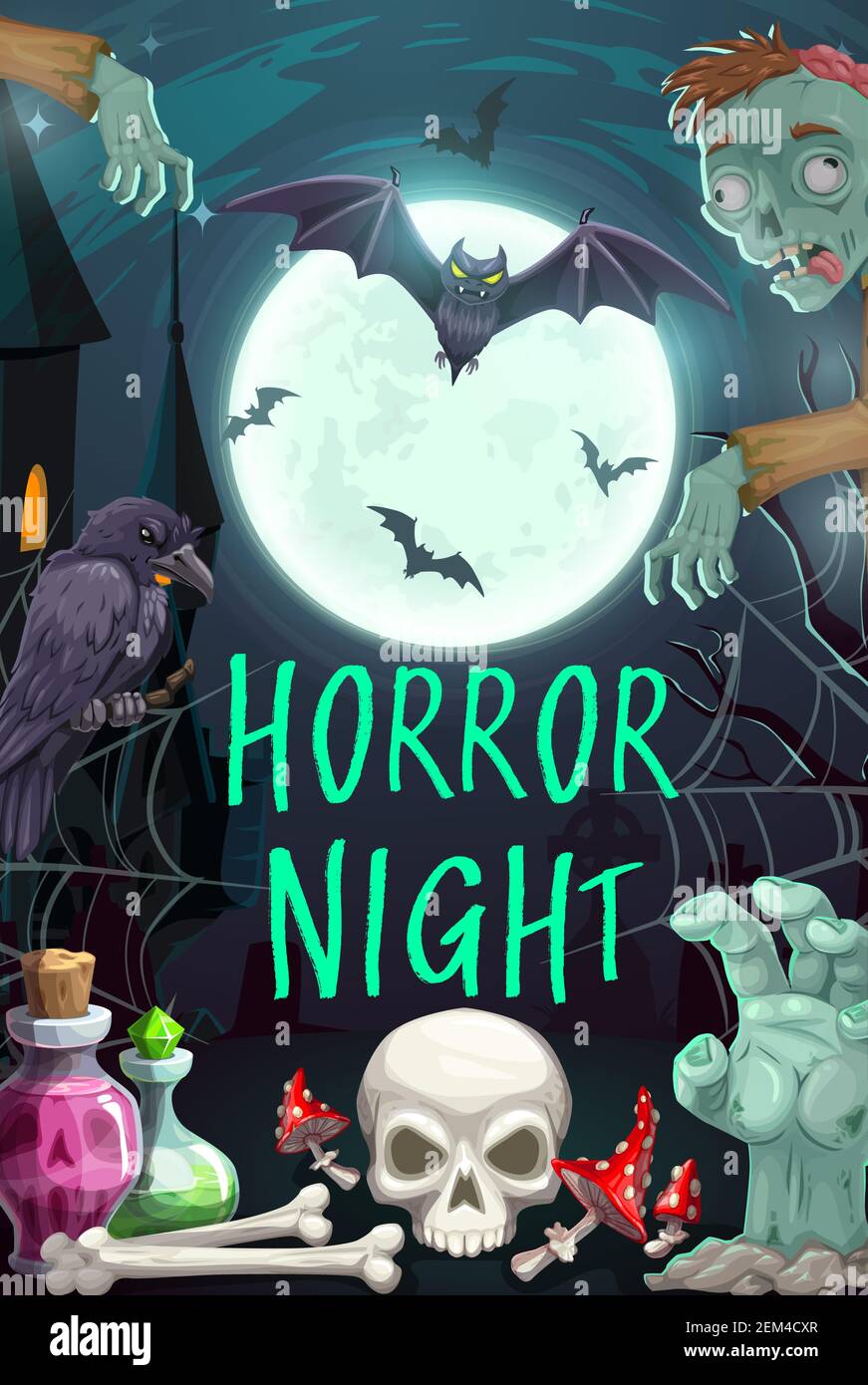 Halloween horror night party, scary monsters poster. Vector Happy ...