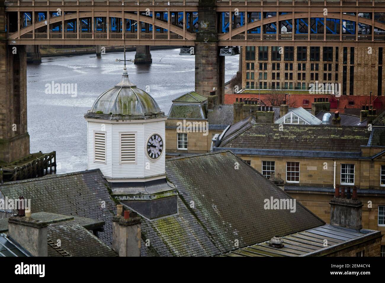 The clock tower on top of the old Georgian Guildhall captured looking ...