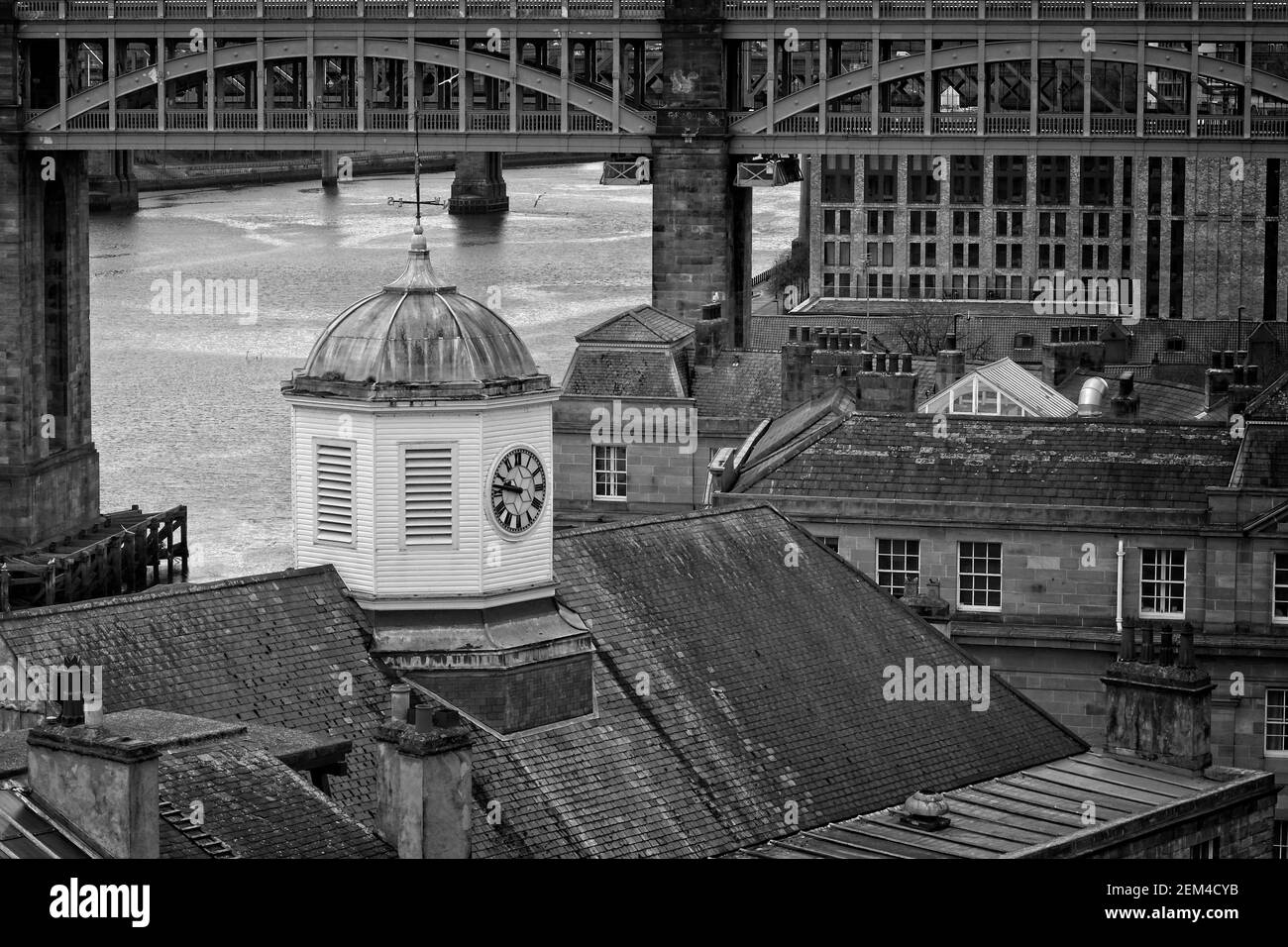 The clock tower on top of the old Georgian Guildhall captured looking ...